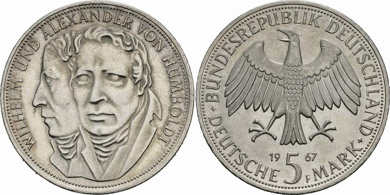 Deutschland 5 Mark DM 1967 F Stuttgart Silber Wilhelm Alexander v ...