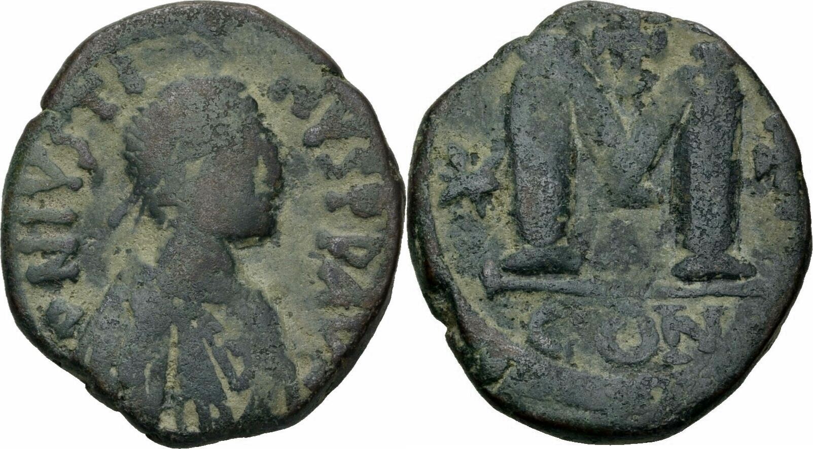 Byzanz Justinus I Follis Constantinopolis 522-527 Stern Kreuz Justin ...