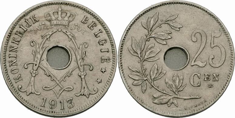 Belgien Belgie Belgique Belgium Belgien Albert I. 25 Centimes 1913 ...