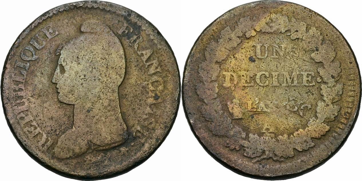 Un Decime Frankreich Erste Republik 1 Decime L'AN 7 A Paris 1798/1799 ...