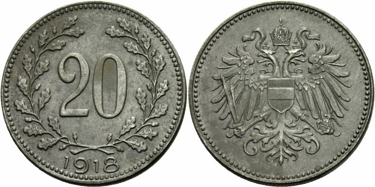 NM Österreich Karl I. 20 Heller 1918 Wien Adler Habsburg ANK 66 Vorzüglich | MA-Shops